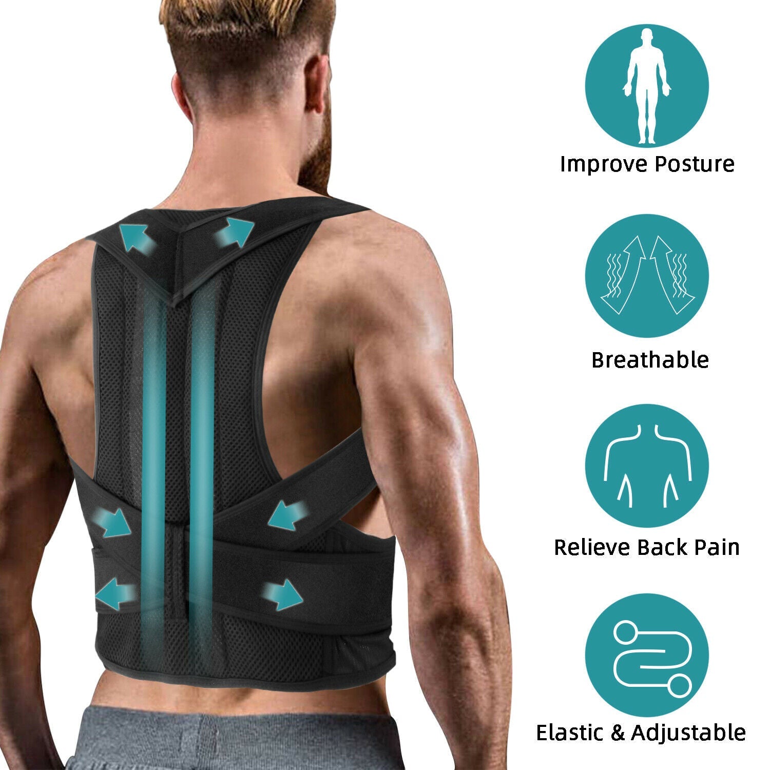 Adjustable Back Posture Corrector Low Support Shoulder Brace For Men ...